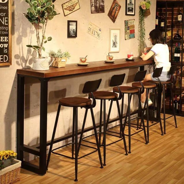 Nordic home bar table simple wall small water bar solid wood strip high ...