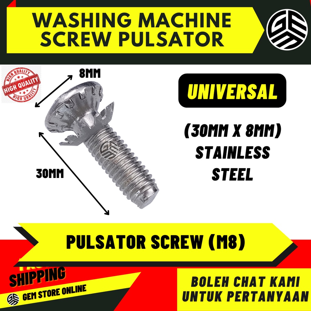 WASHING MACHINE PULSATOR SCREW / SKRU PULSATOR M8 (Stainless Steel ...
