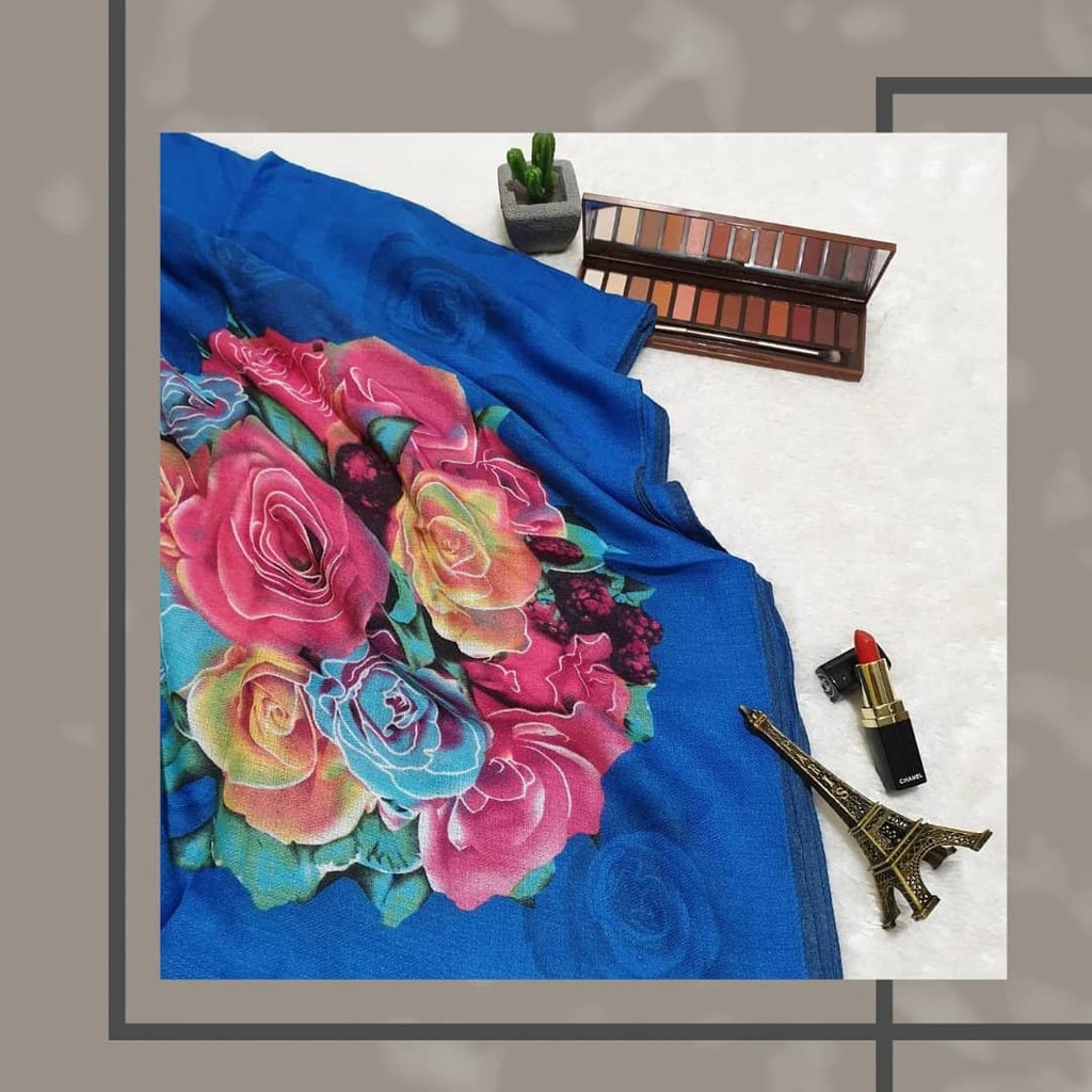 MAWAR KATUN Vs Moroccan jumbo blue rose cotton rectangular Hijab ...