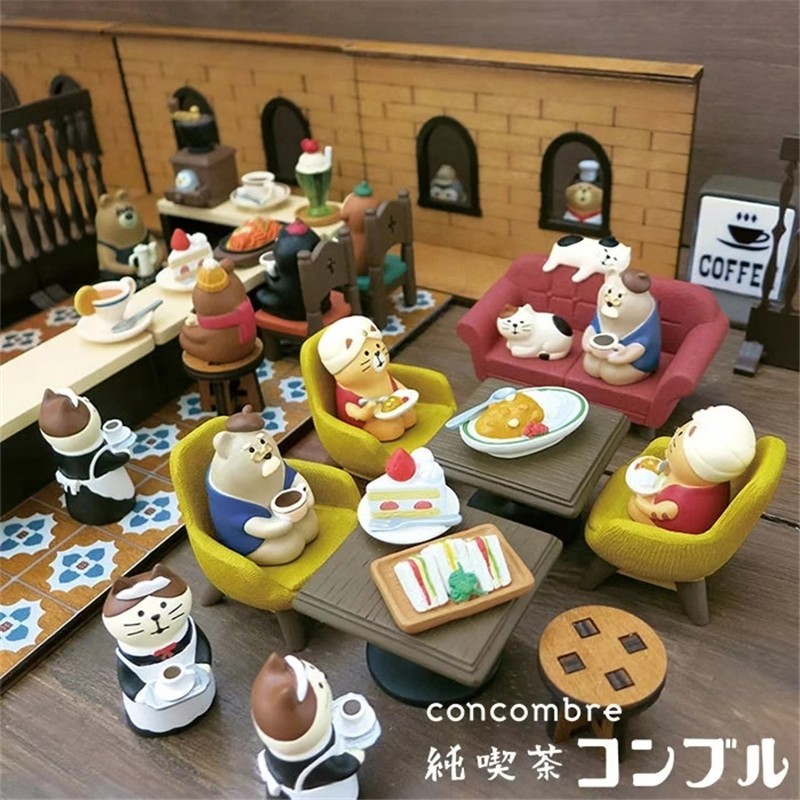 Decole Scene Toy Coffee Shop Zakka cartoon Cat Doll Miniature Figurine home Garden action ...