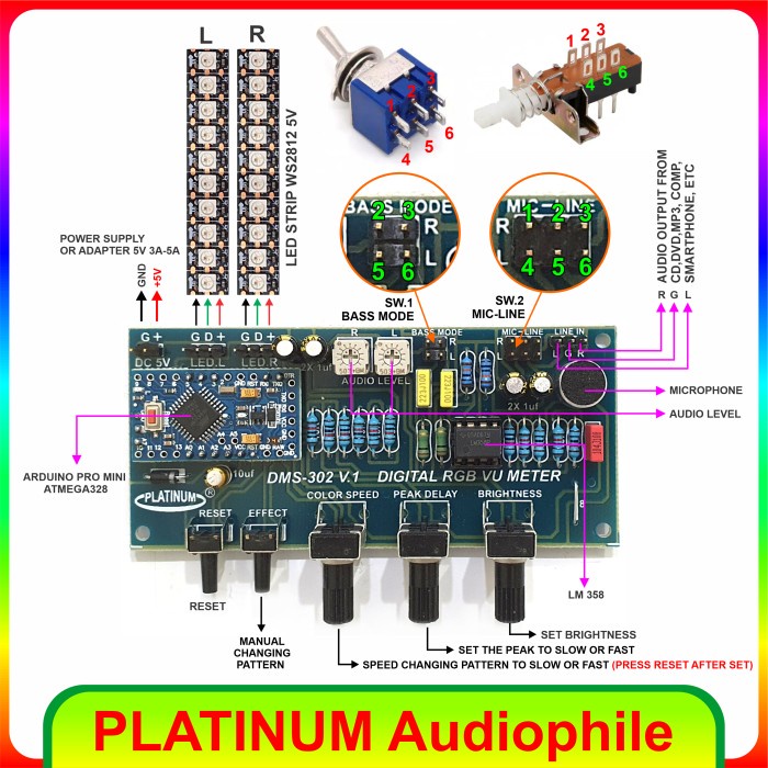 Stereo Vu Meter Module KIT DMS-302 V1 Digital RGB Music Stereo Vu Meter ...