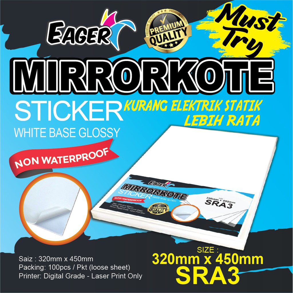 A3++ Mirrorkote MP Sticker / Glossy / Label Sticker / Laser Printer ...