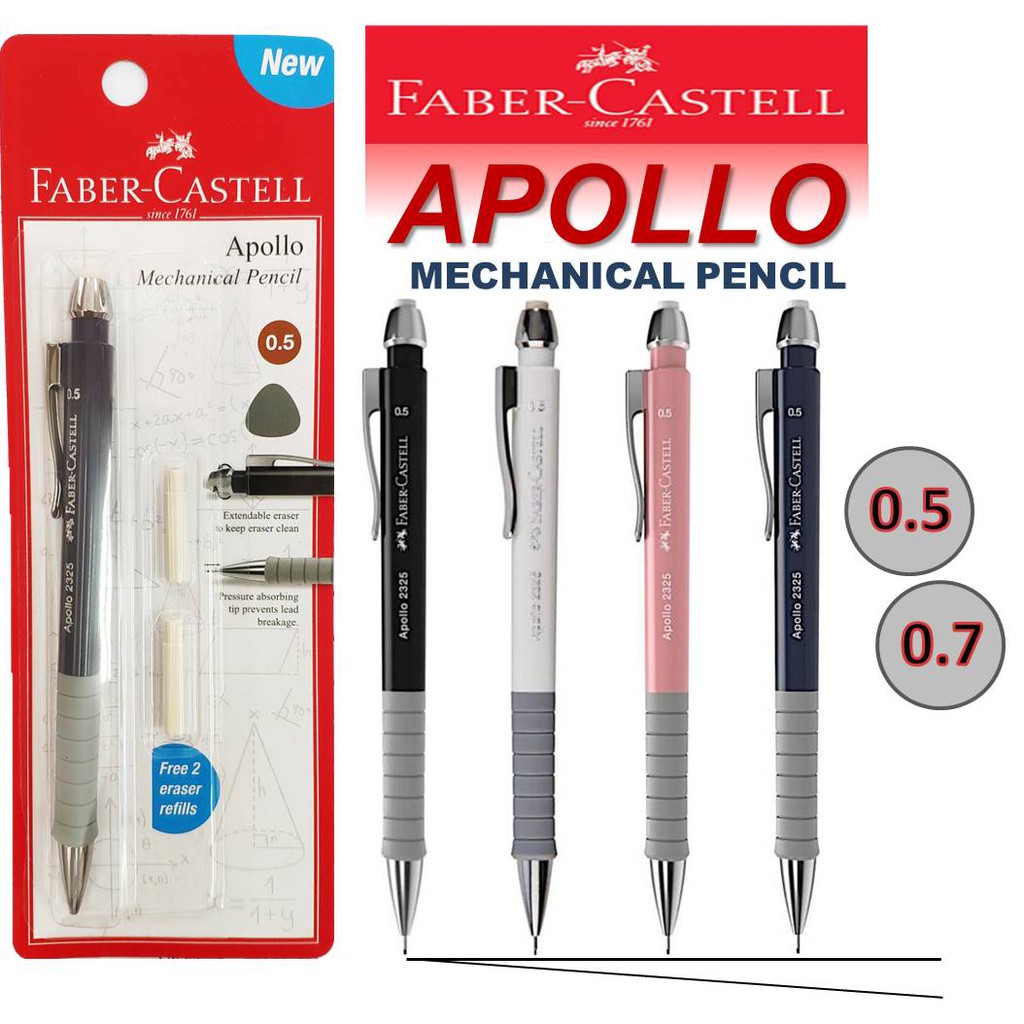 Faber Castell Apollo Mechanical Pencil 0.5mm 0.7mm free eraser MP ...