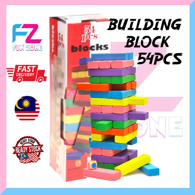 (54 PCS) BLOCKS Wooden Number Stacking Jengga Tower Building Blocks ...