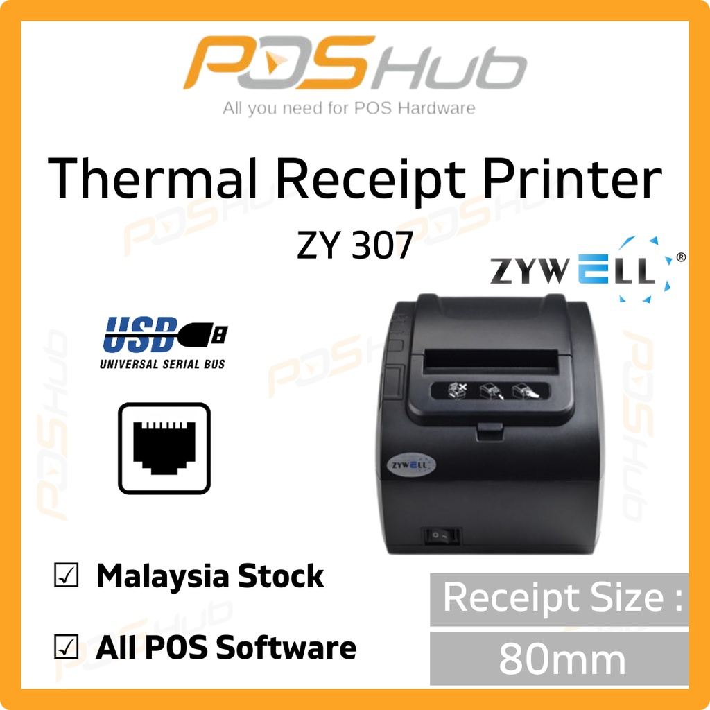 Zywell zy307 80mm Thermal Receipt Printer Pos System USB/USB + LAN ...