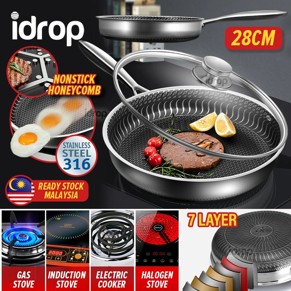 idropmy [ 28CM ] 7 LAYER SUS316 Stainless Steel Honeycomb Nonstick ...