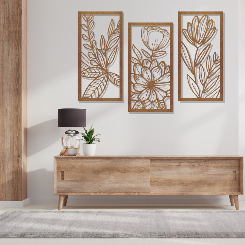 KAYU HIASAN DINDING (1 Set OF 3) Wooden Wall Decoration, Aesthetic ...