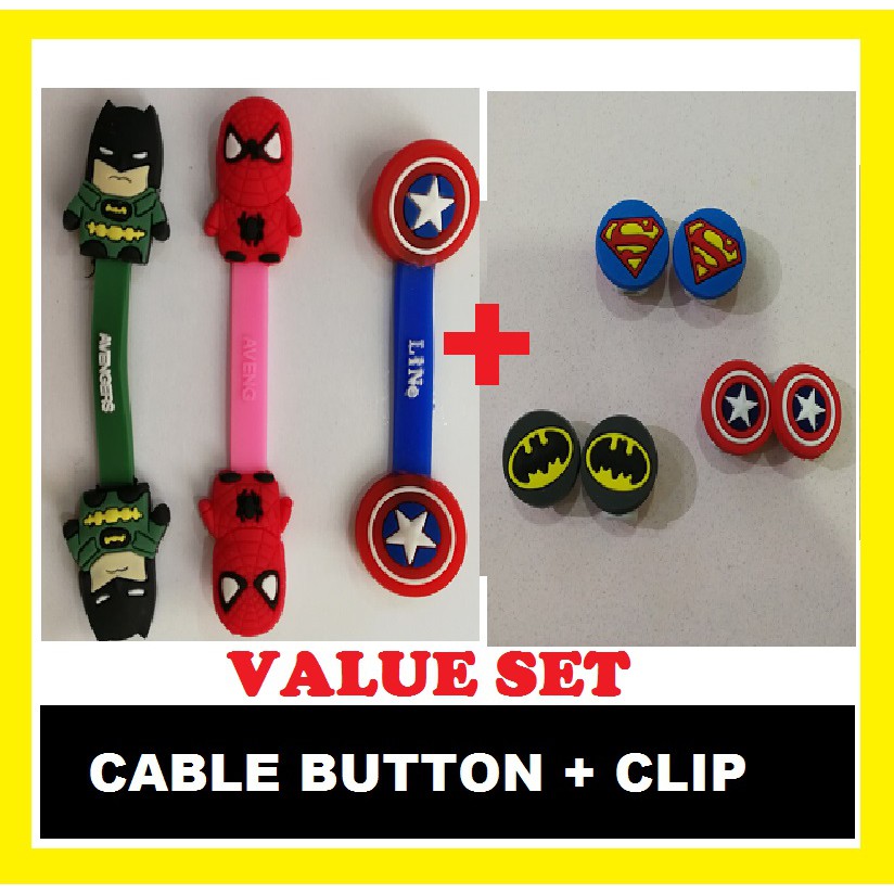 Cable Button + Clip Protector Cartoon Set (Silicone Cartoon Cable ...