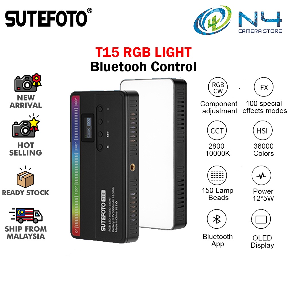 SUTEFOTO T15 RGB LIGHT 2800K-10000K Mini Video LED Light Fill Lighting ...
