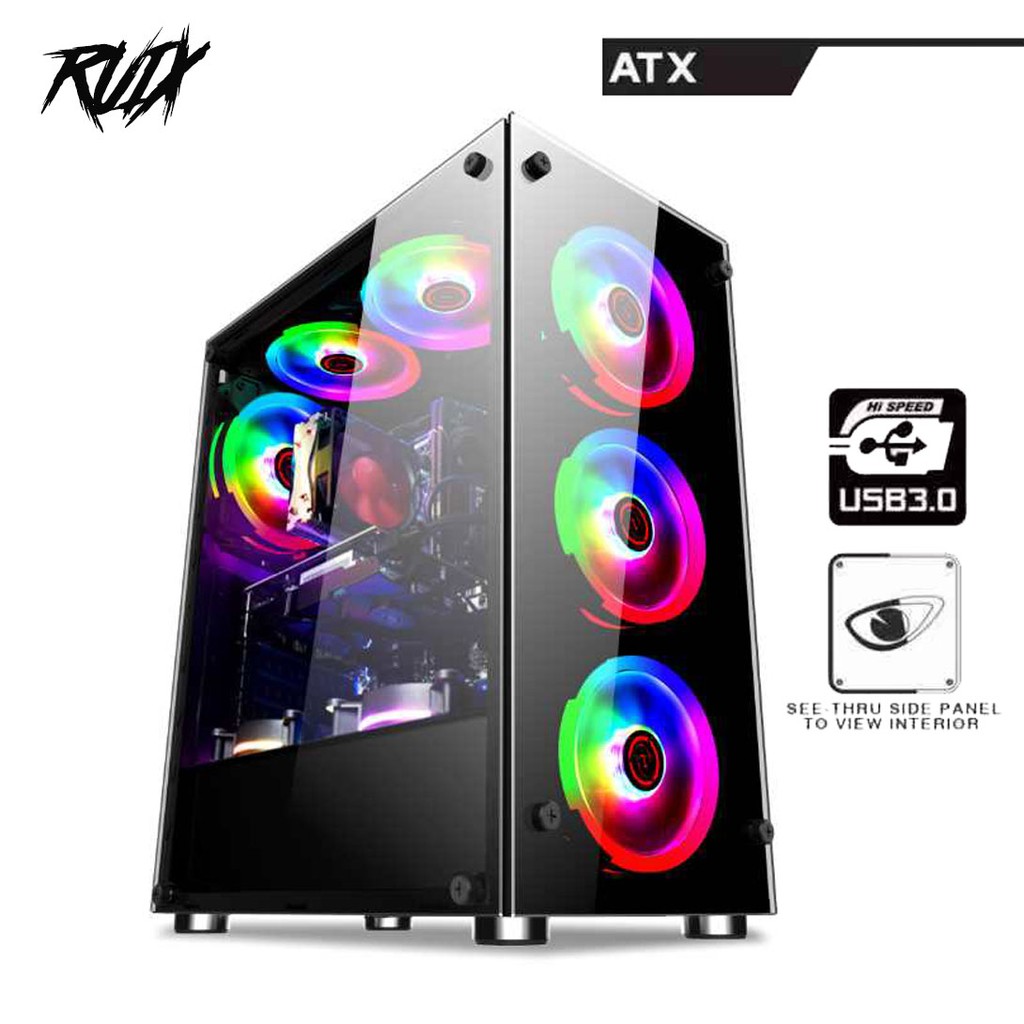 (READY STOCK) RUIX AK1100 ATx GAMING Case come with 2 glass DISPLAY ...