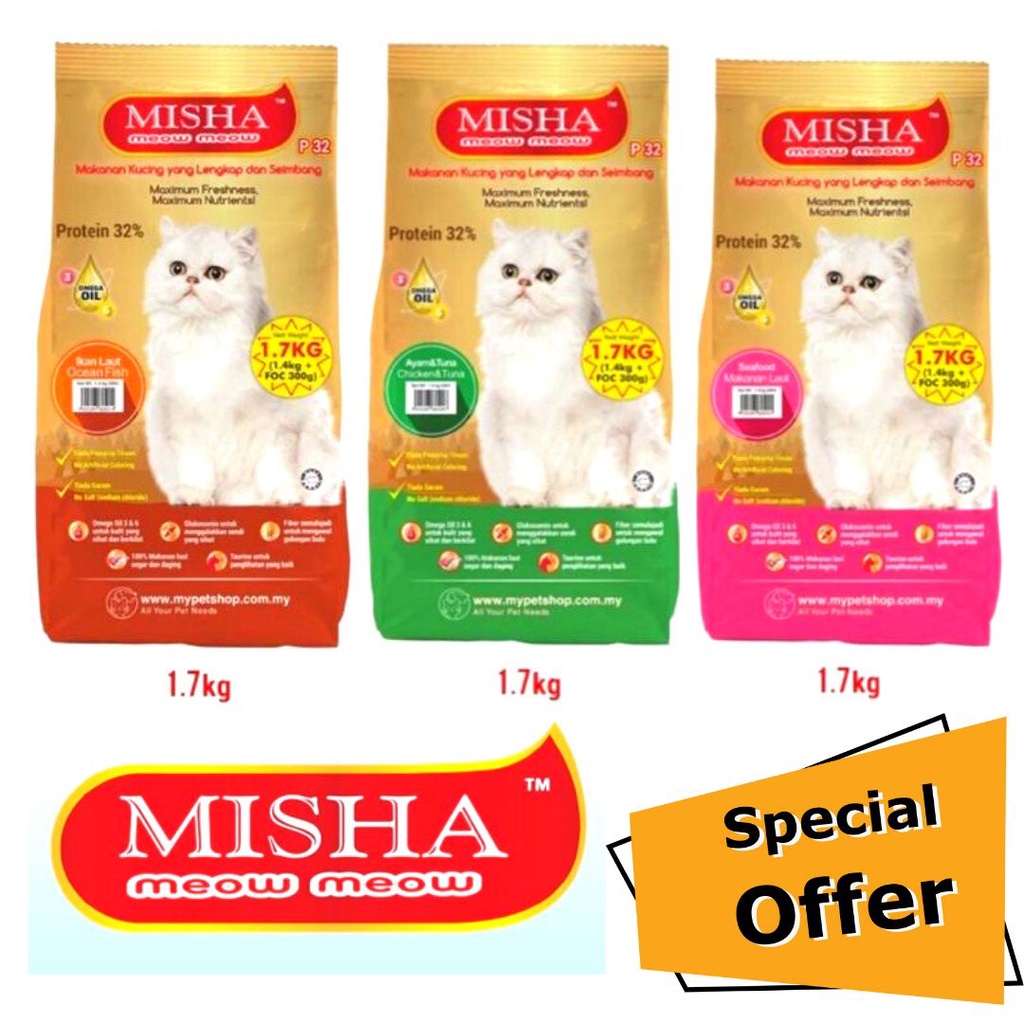 Re-Pack Misha Dry Cat food kibbles kibble Makanan Kucing Misha high ...