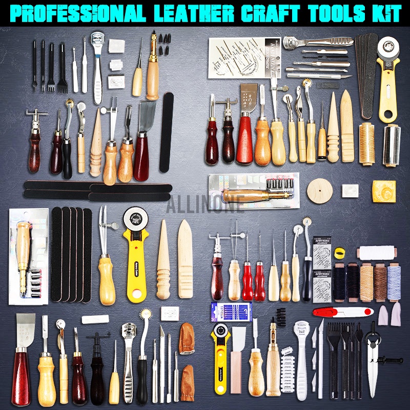 New 61 Pcs Leather Craft Tools Kit Hand Sewing Stitching Punch Carving ...
