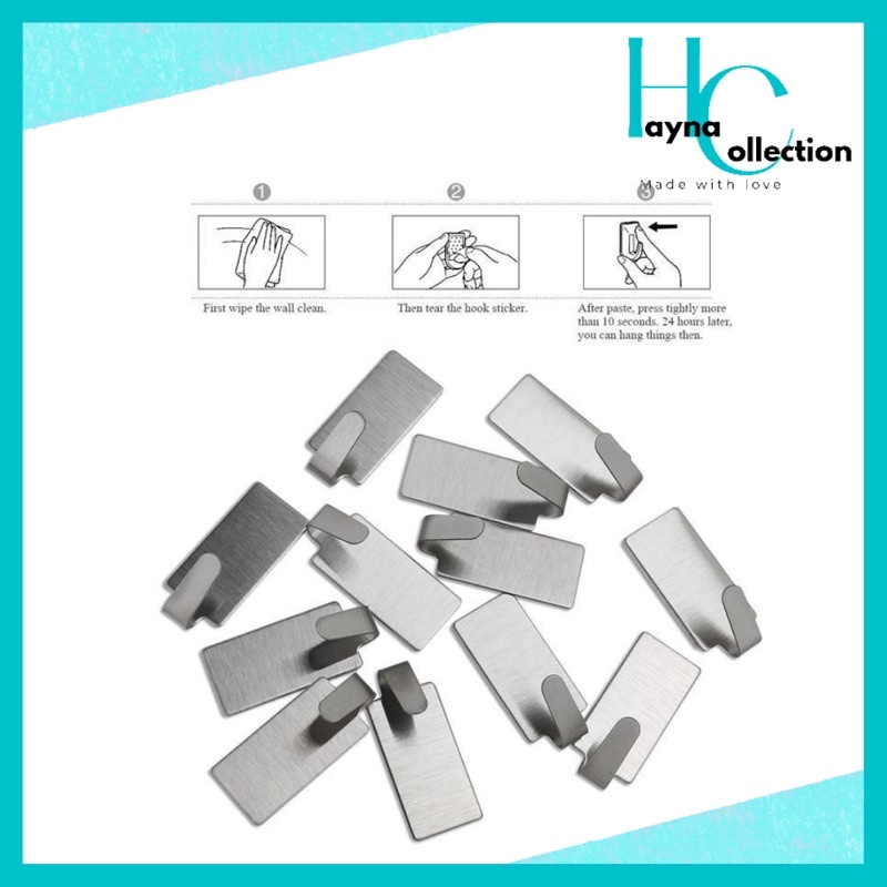 [Ready Stock] Steel Sticker Hook/Adhesive hanging hook/Wall Mounted ...