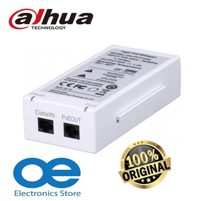 DAHUA PFT1200 Network 1 Port 10/100/1000Mbps 60W Hi PoE Midspan ...