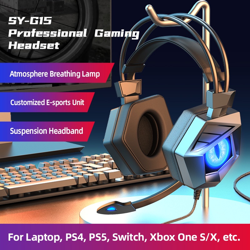 🔥Gaming headphone Breathing Glow 3D PC Surround Sound Game Headset ...