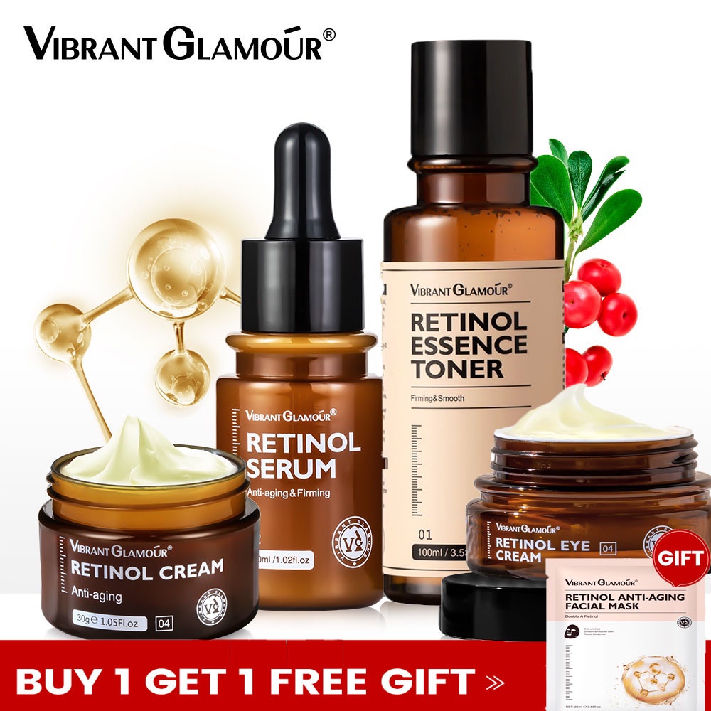 VIBRANT GLAMOUR Natural Retinol Sets Face Cream+Facial Serum+Toner+Eye ...
