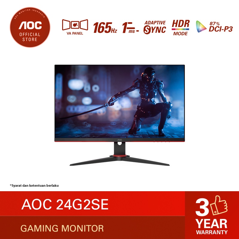 Aoc 24G2SE AdaptiveSync Gaming Monitor (23.8"/1ms/VA/165hz/FHD ...