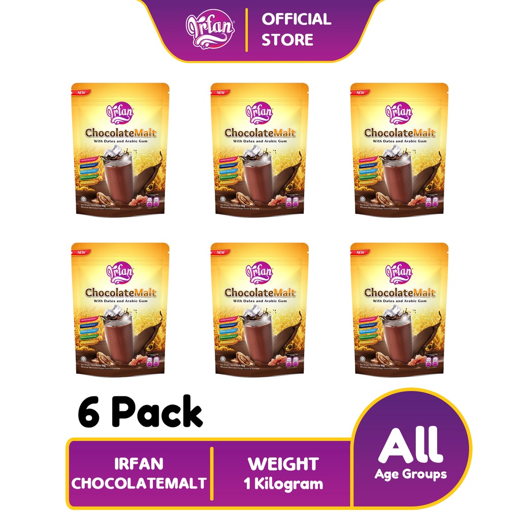 [6 PEK] IRFAN CHOCOLATE MALT 1KG / KURMA ARABIC GUM / MINUMAN KOKO ...