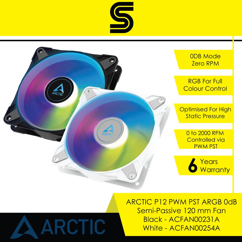 ARCTIC P12 PWM PST ARGB 0dB Semi-Passive 120 mm Fan with Digital A-RGB ...