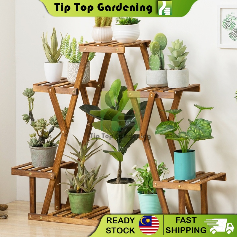 Nordic Style 4 Tier Large Wooden Flower Garden Rack Solid Pine Wood ...