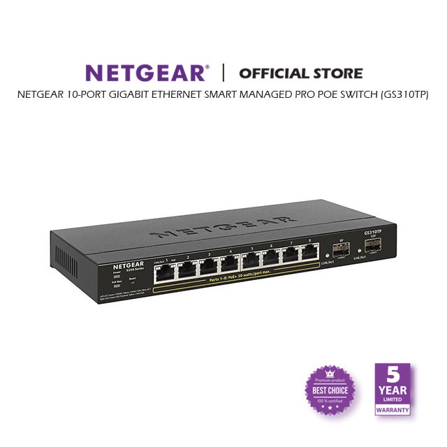NETGEAR 10-Port Gigabit Ethernet Smart Managed Pro PoE Switch (GS310TP ...