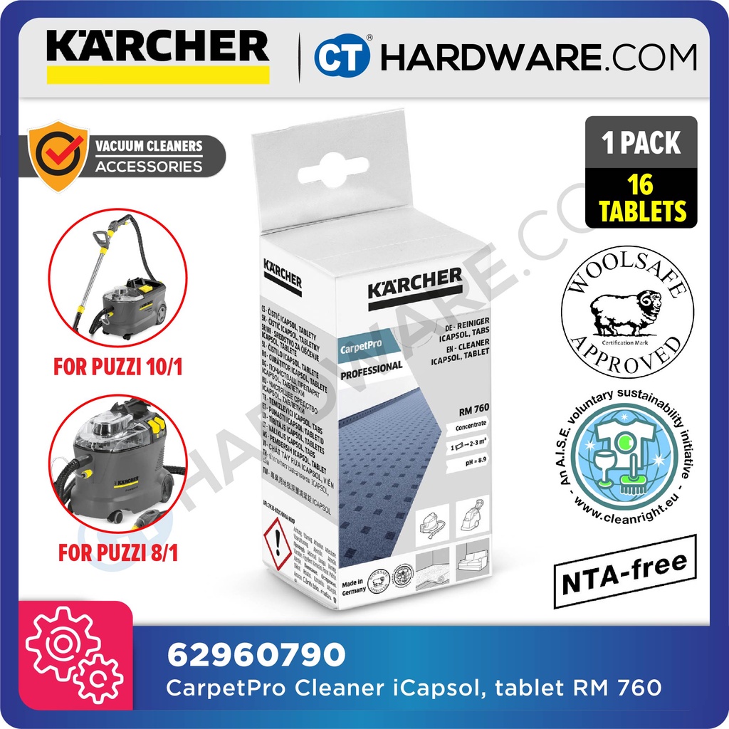 Karcher 62960790 Carpet Cleaner Cleaning Agents 16 Tablets for PUZZI 10 ...