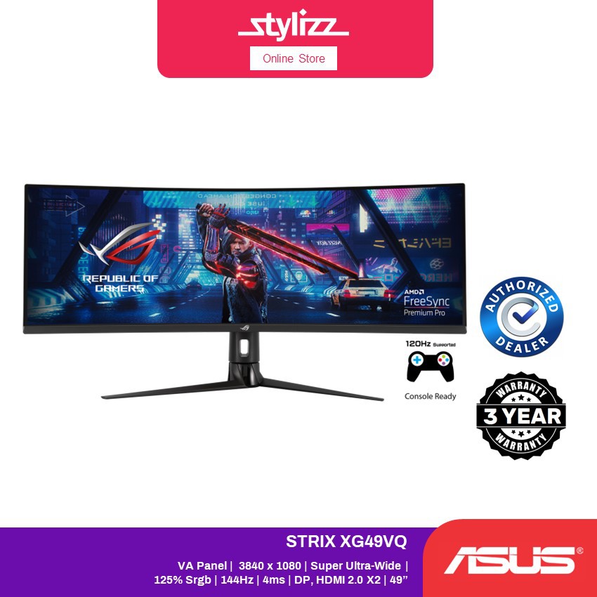 ASUS ROG Strix XG49VQ 32:9 Ultra-Wide Curved 144Hz FreeSync™ 2 HDR 49 ...