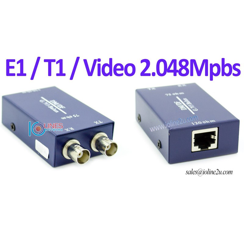 G.703/E1/T1 RJ45/120-ohm to Non-balanced BNC/ 75-ohm balun converter ...
