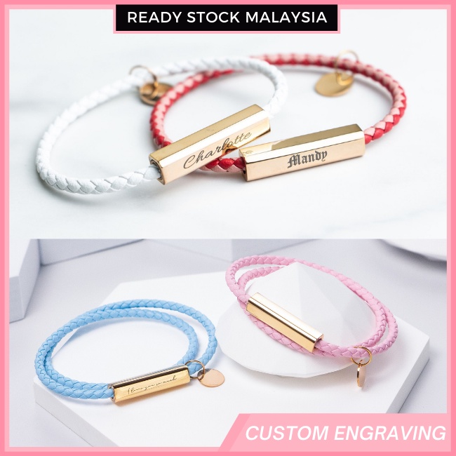 Personalized Leather Bracelet Gelang Nama Ukir Nama Double Names ...