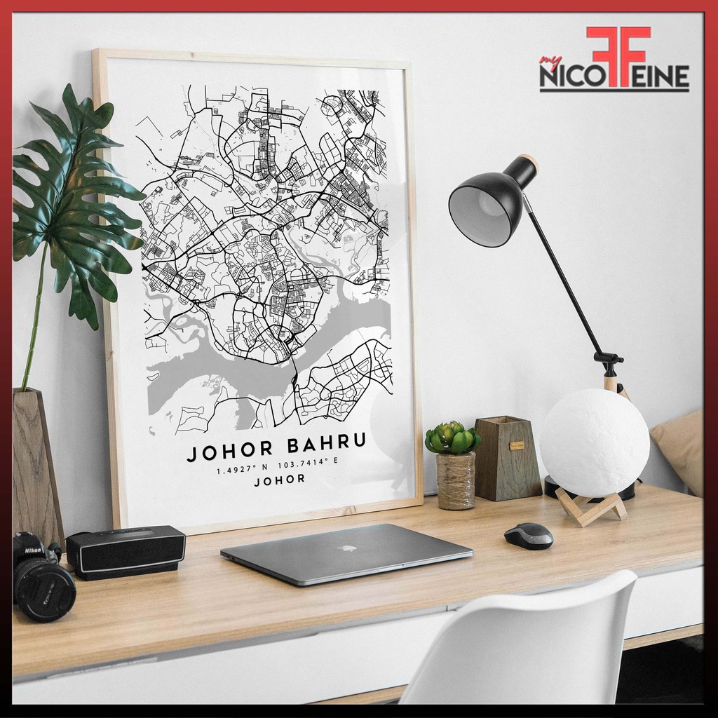 [Poster Only] Johor Bahru Minimal City Map Black and White Art Large ...