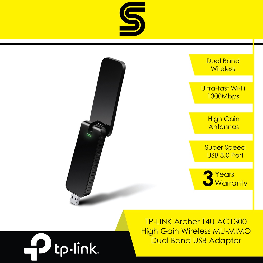 TP-Link Archer T4U AC1300 High Gain Wireless MU-MIMO Dual Band USB Adapter | Shopee Malaysia