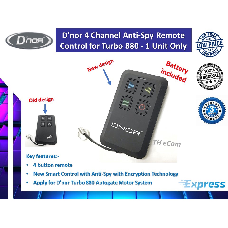 Dnor Turbo 880 Autogate 4 Channel Anti-Spy Remote Control (D'nor 4CH ...