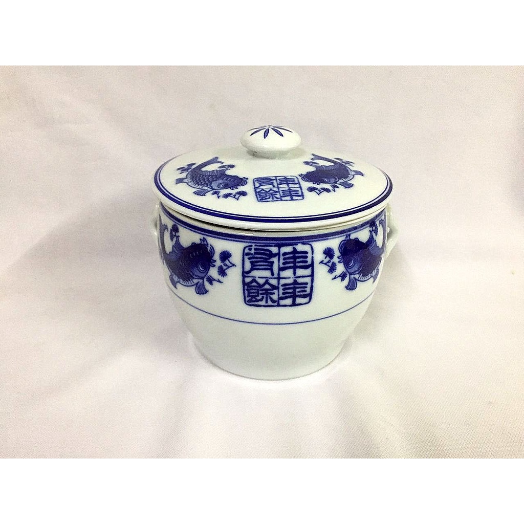 Vintage Cobalt Blue and White Koi Fish Soup Pot Porcelain Ginseng Pot ...