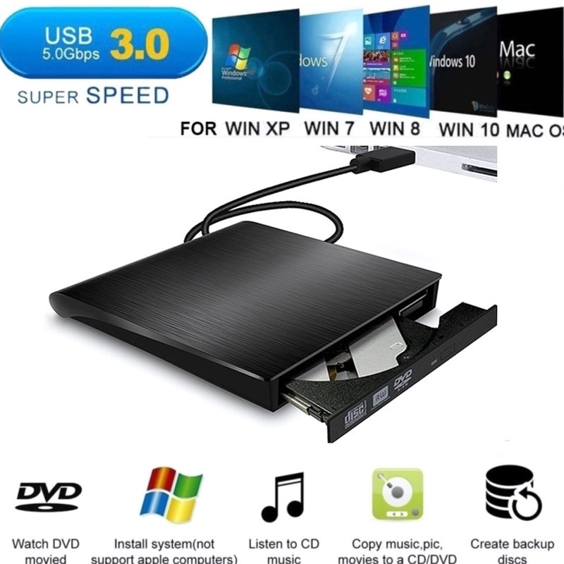 External DVD Drive USB 3.0 Slim Portable Writer/Burner/Rewriter/CD DVD ...