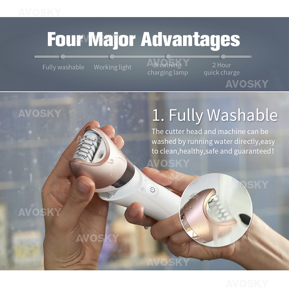 AVOSKY KEMEI Epilator Man Women Lady Body Hair Electric Remover Removal ...