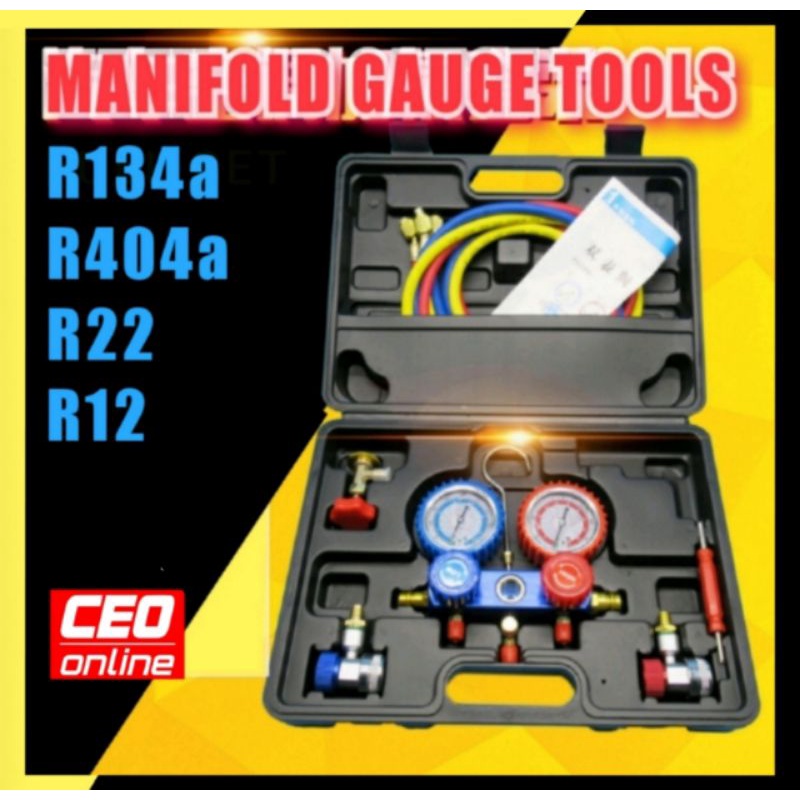CEO 🇲🇾 Manifold Gauge R134a [ BOX ] Set R22 R134a R404a R12 Refrigerant Gas Meter Kereta Car ...
