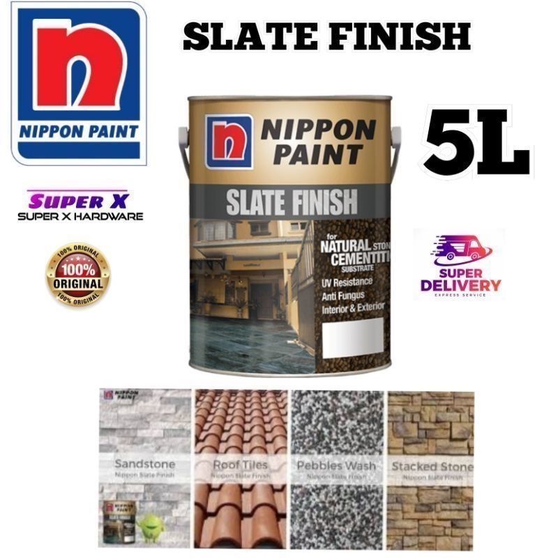 Nippon Paint 5L Slate Finish (Gloss (kilat)/ Satin(tak kilat)/nippon ...