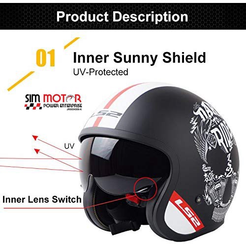 LS2 OF599 Spitfire Inky OPEN FACE HELMET MATT BLACK WHITE | Shopee Malaysia