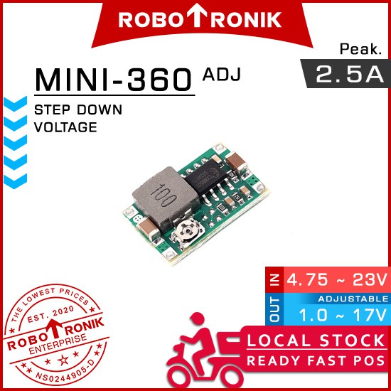 DC Step Down Mini-360 ADJ, 2.5A.max Adjustable Voltage Buck Converter ...