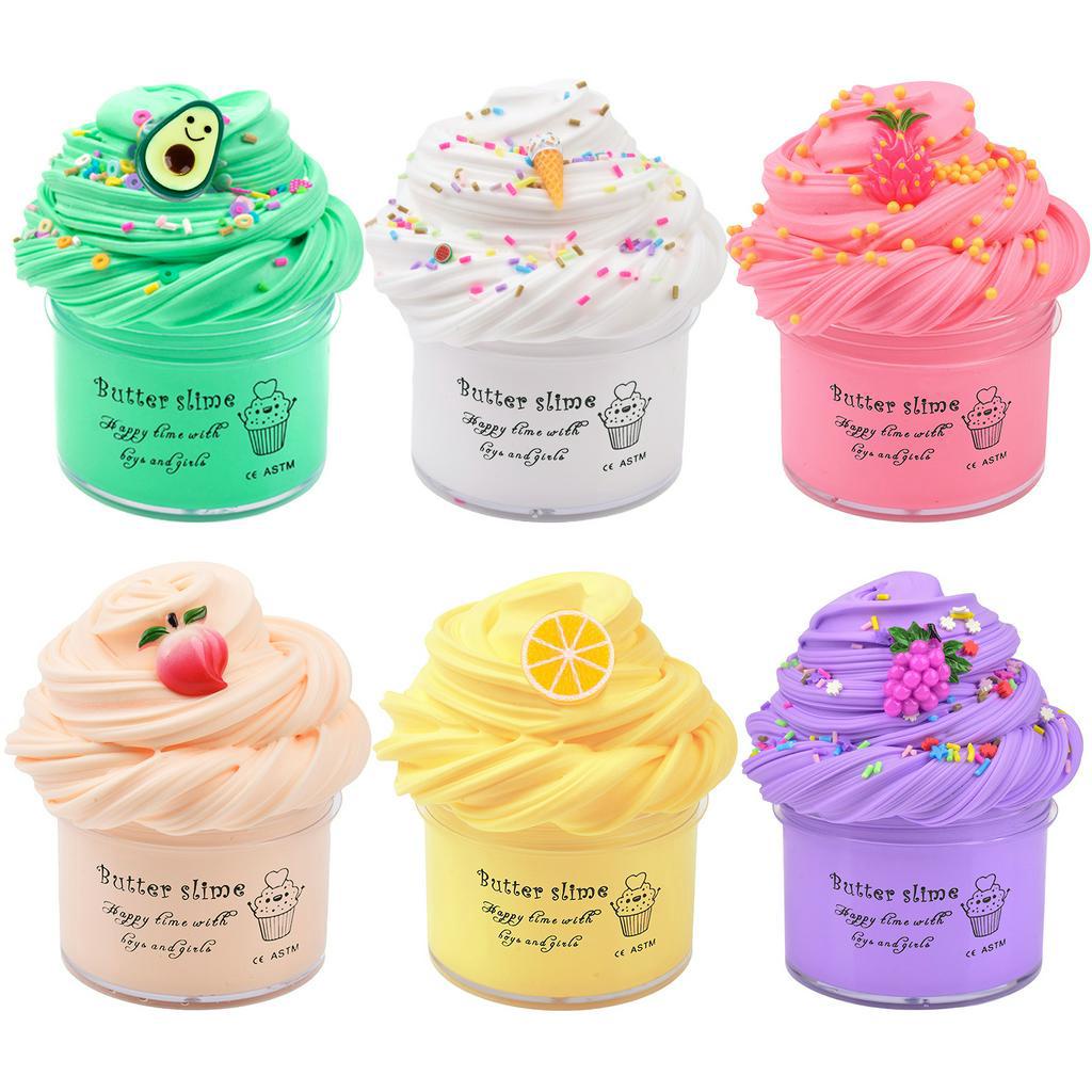 6 Packs 60ml Butter Slime, Avocado, Dragon Fruit, Lemon Slices, Peaches ...