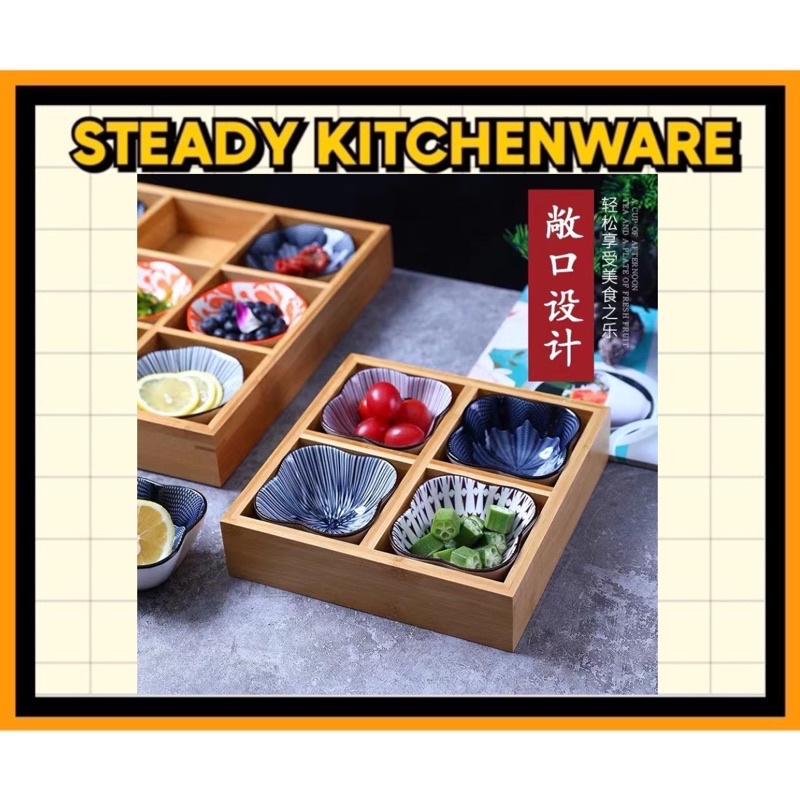 4 Grid Compartment Bamboo Food Tray Steamboat Tray Dessert Tray Side ...