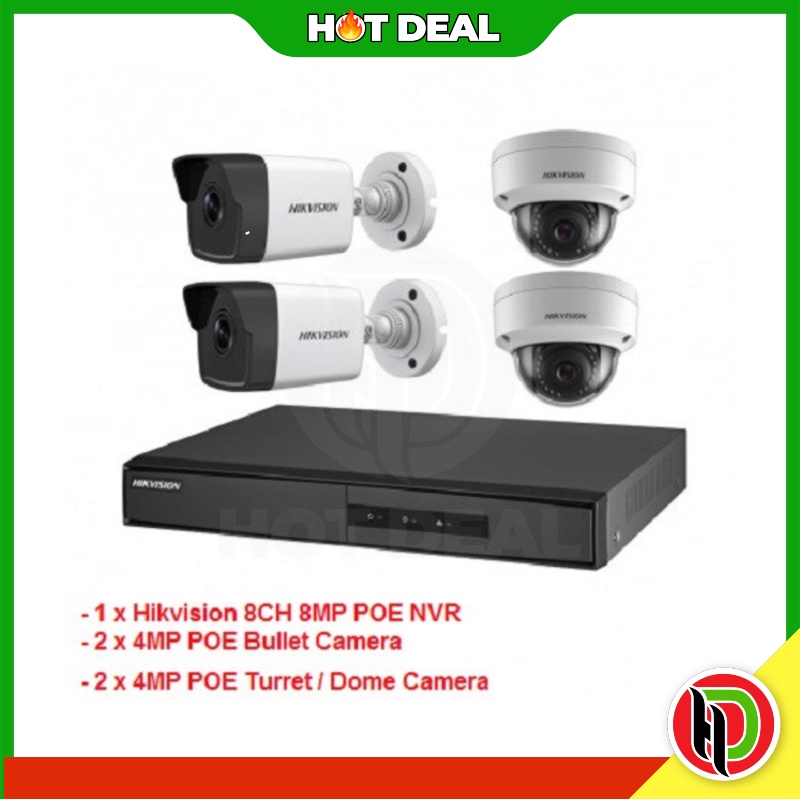 Hikvision 4 Channel 4MP POE IP NVR Set CCTV Lengkap Dengan Kamera Keselamatan 4 x 4MP POE ...