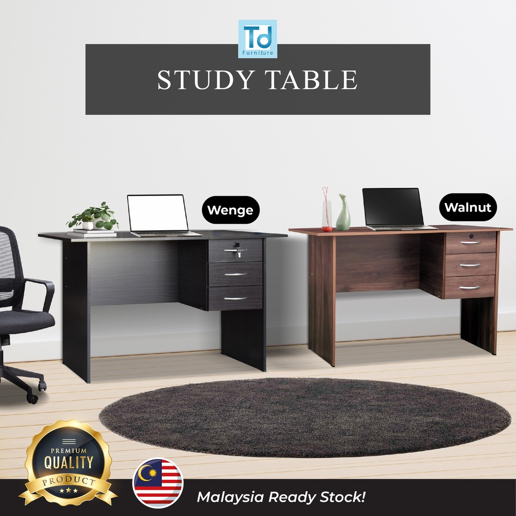 Simple 4ft Table Wooden Office Study Table | Study Table with 3 Drawers ...