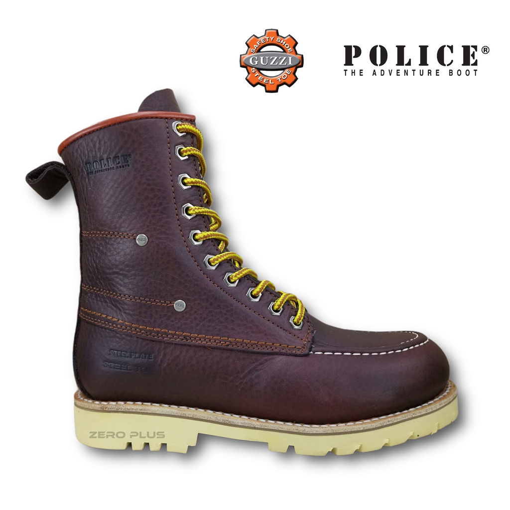 POLICE Men's 11" Safety Boot Shoe With Steel Toe Steel Plate Genuine ...