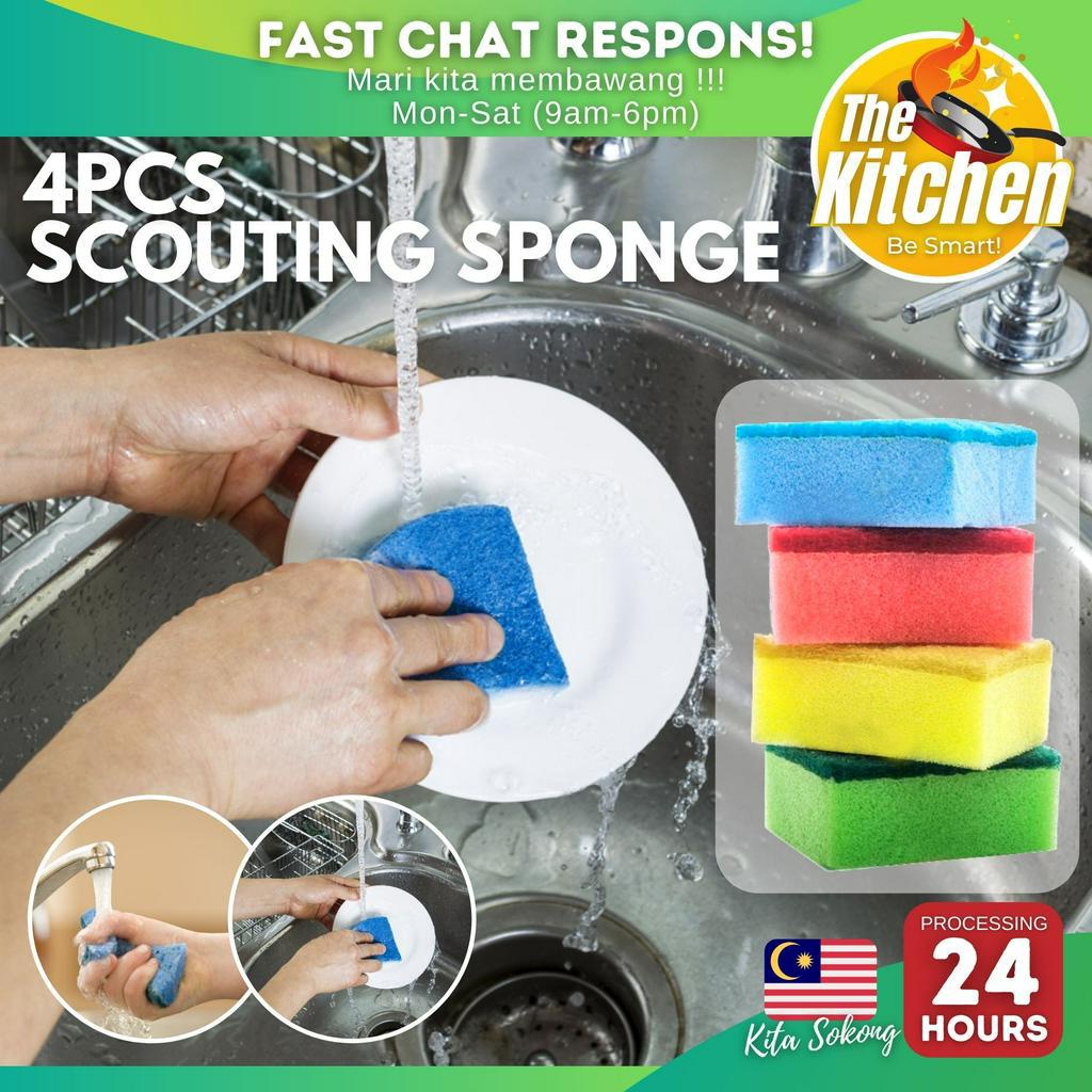 4pcs Scouring Sponge Scouring Pad Kitchen Washing Cleaning Pads ...