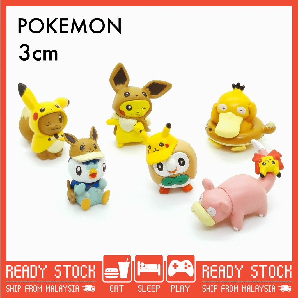 3cm 6pcs Pokemon GO Gashapon Egg Pikachu Slowpoke Piplup Rowlet Psyduck ...