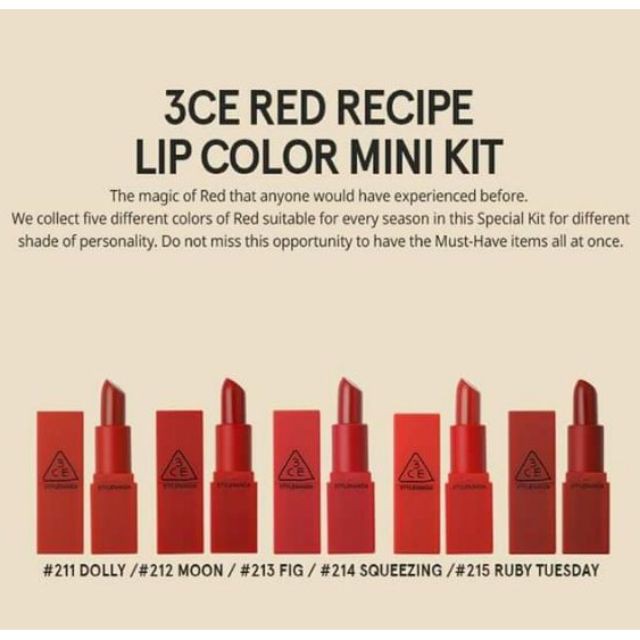 3CE RED RECIPE MATTE LIP COLOR with Security Sticker 防伪贴 | Shopee Malaysia