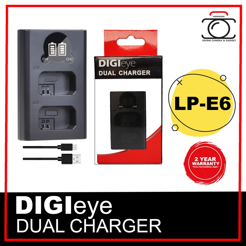 DIGI EYE LP-E6N LED Dual Battery Charger For Canon EOS R 90D 80D 70D ...