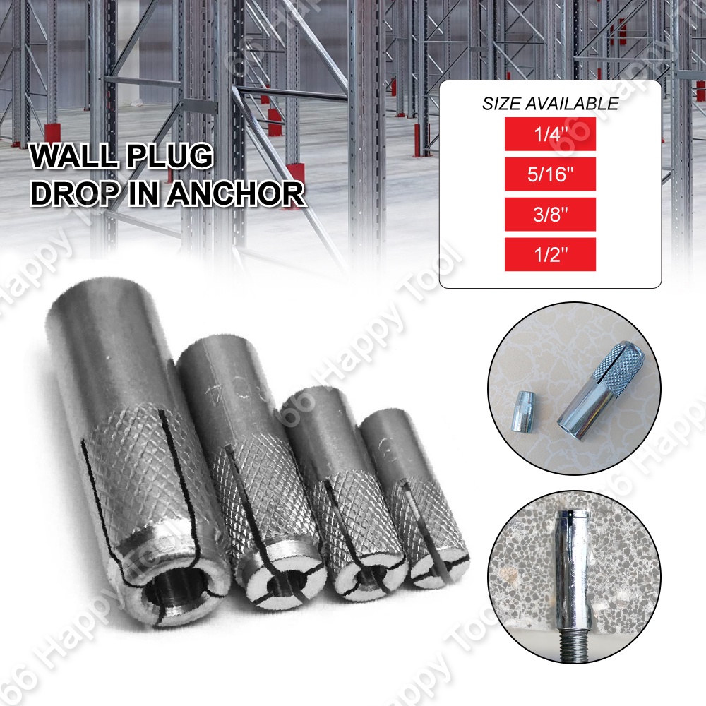 (1pc) Drop In Anchor 1/4" 5/16" 3/8" 1/2" Galvanized Wall Plug M6 M8 ...