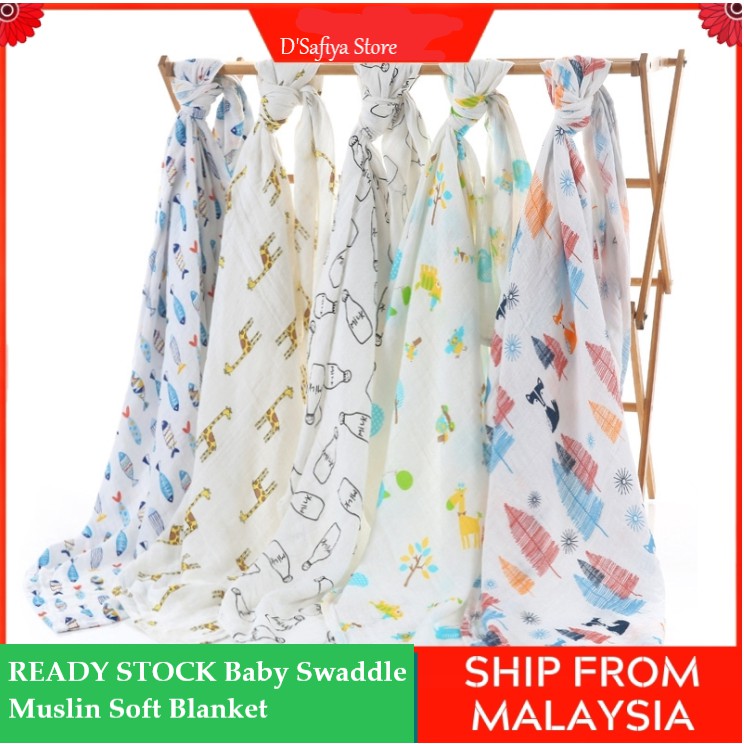 Ready Stock! Newborn Baby Muslin Swaddle Soft Blanket Towel Napkin ...